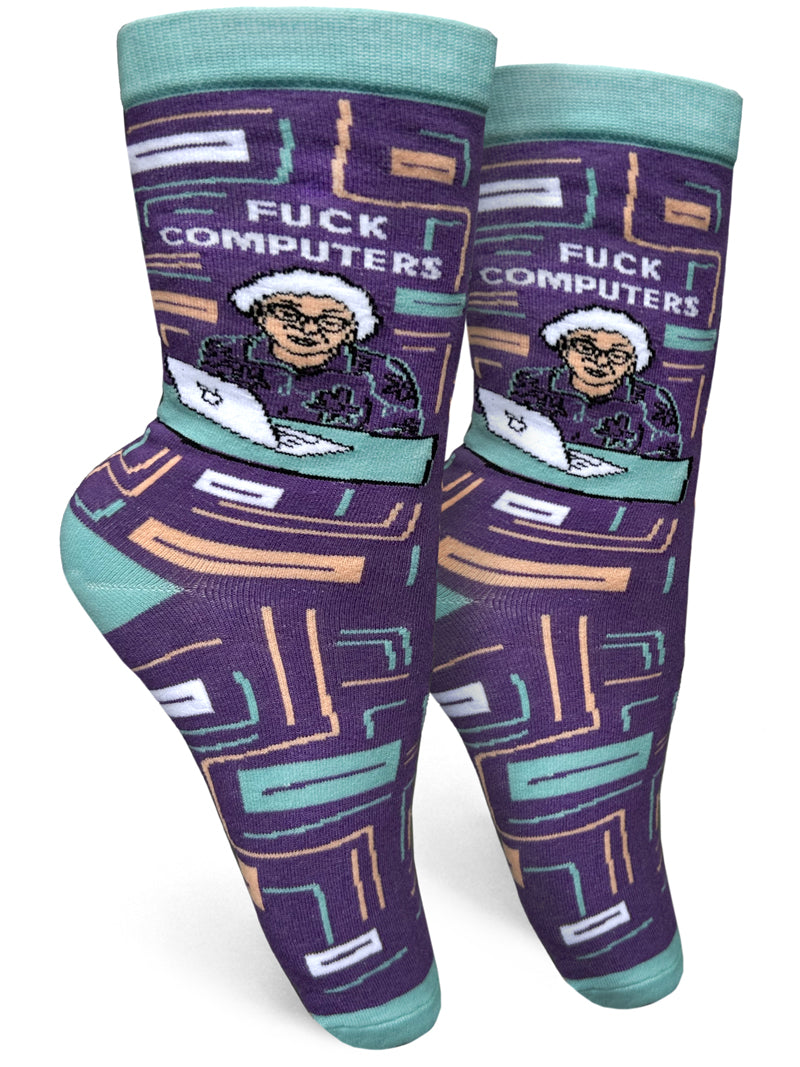 Fuck Computers Womens Crew Socks Groovy Things Co
